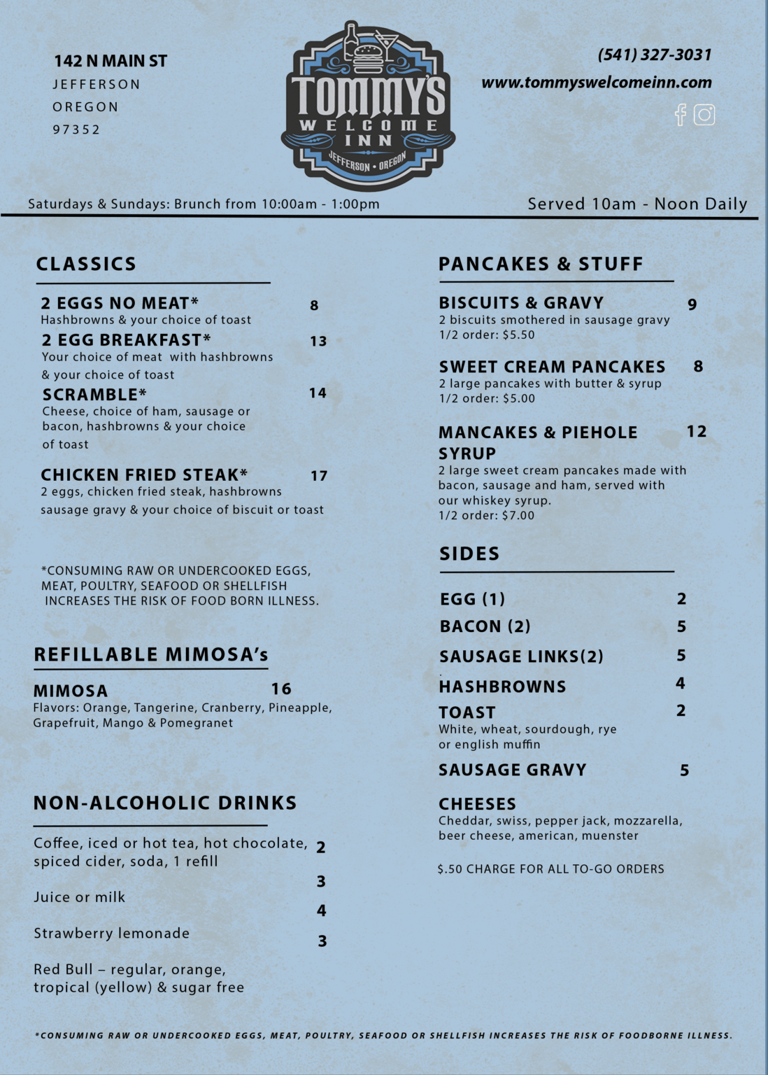 Our Menu | Tommys Welcome Inn In Jefferson Oregon